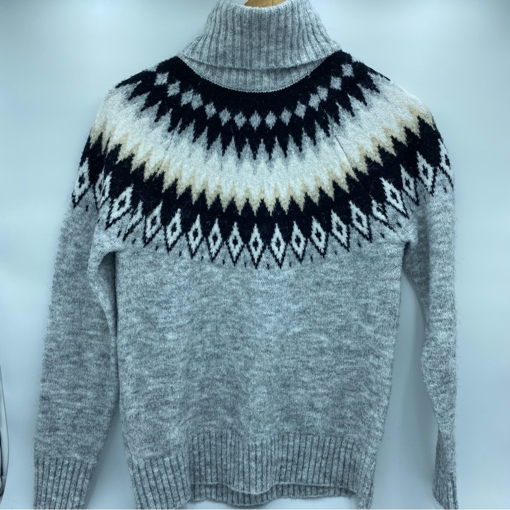 Aspen Fair Isle Sweater Turtleneck Gray, Black & Whit… - Gem